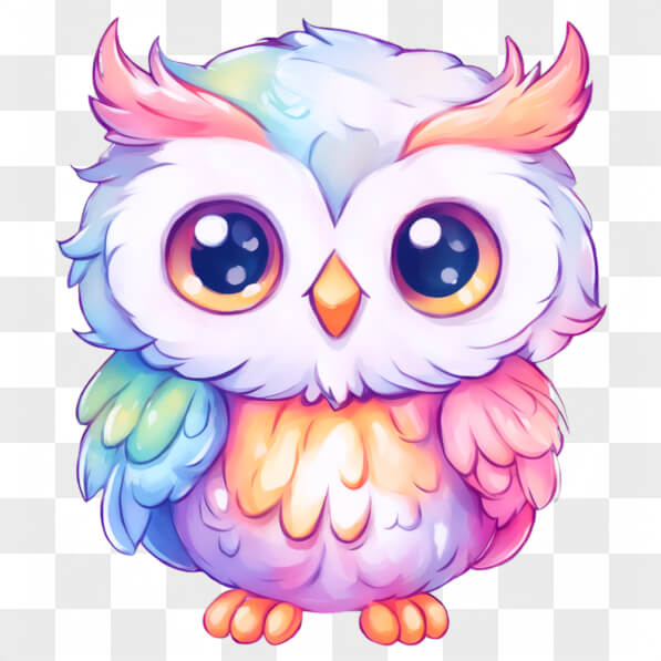 Download Schattige cartoon uil met kleurrijke ogen en grote oren Kawaii ...