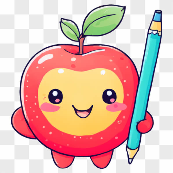 Download Kawaii Apple with Pencil Kawaii Online - Creative Fabrica
