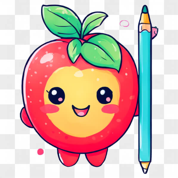 Download Kawaii Cartoon Apple Holding Orange Pencil Kawaii Online ...