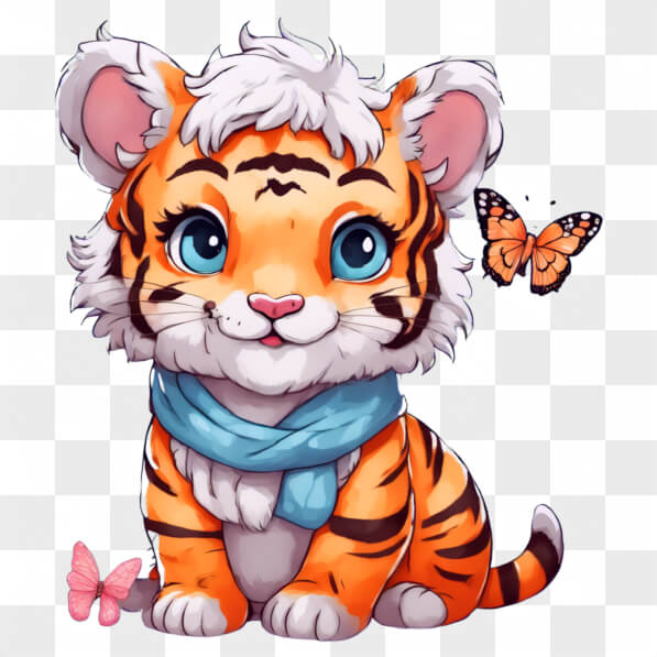 Download Kawaii Cartoon Tiger Cub with Butterfly on Head Kawaii Online ...