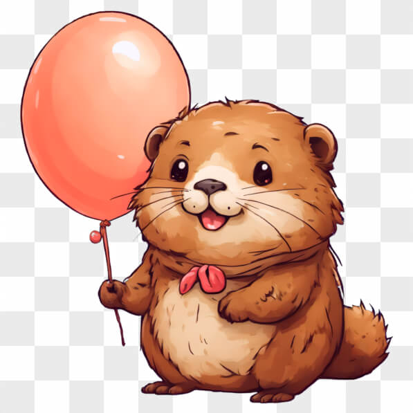 Download Kawaii Beaver with Orange Balloon Kawaii Online - Creative Fabrica