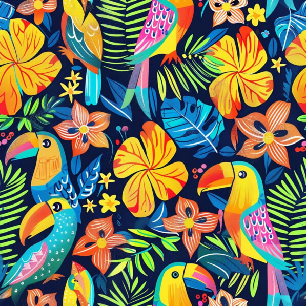 Download Colorful Tropical Birds and Flowers Seamless Pattern Patterns ...