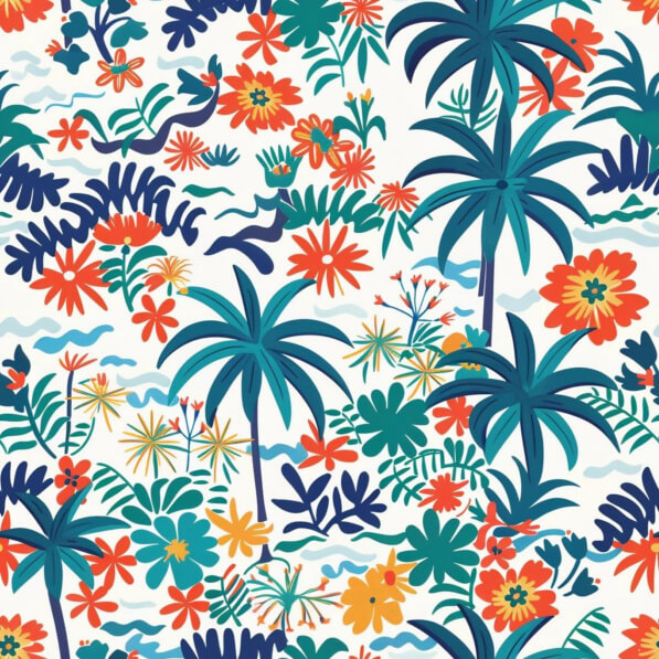 Download Colorful Tropical Pattern with Palm Trees and Flowers Patterns ...