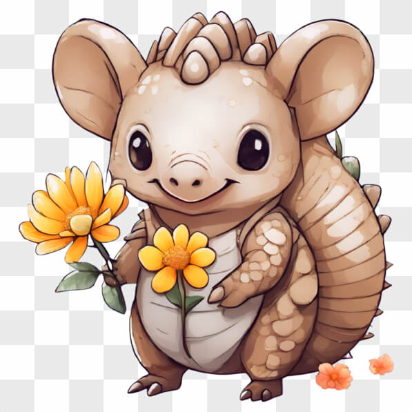 Download Kawaii Armadillo with Flowers Kawaii Online - Creative Fabrica