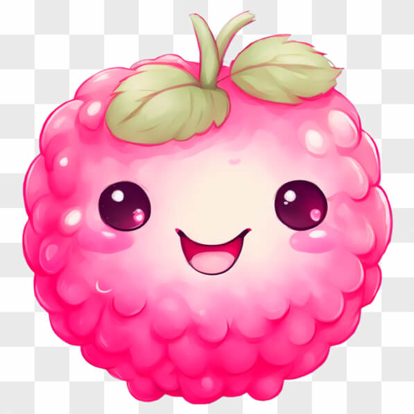 Download Kawaii Pink Raspberry with Green Leaves and Smiling Faces ...