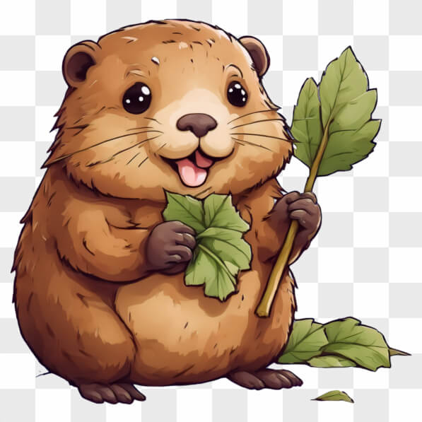 Download Kawaii Cartoon Beaver Holding Oak Leaf Kawaii Online ...