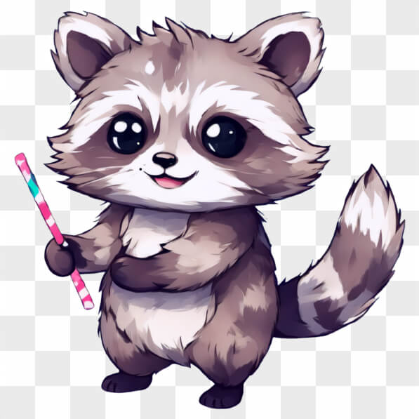 Descarga Mapache de Dibujos Animados Kawaii Jugando con un Palo de ...