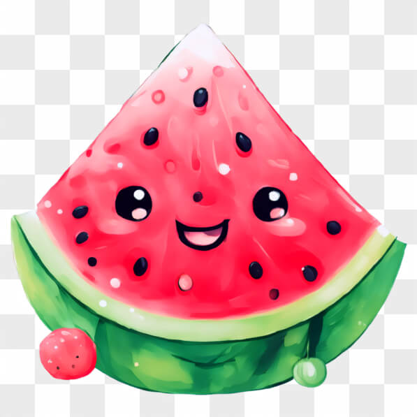 Download Kawaii Watermelon Slice with Smiling Faces and Red Fruits ...