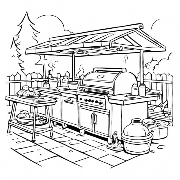 Download Outdoor Kitchen with Barbecue Grill Coloring pages Online ...