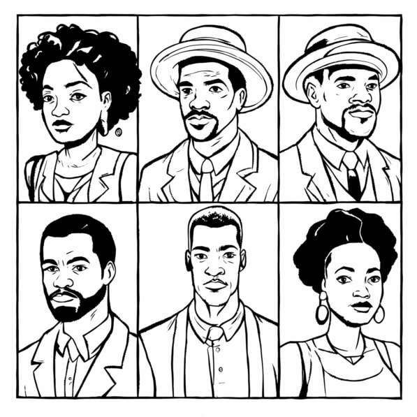 Download Black and White Drawing of Diverse Characters in Educational ...