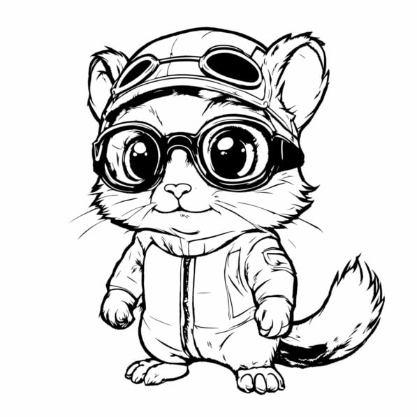 Download Cartoon Cat with Aviator Goggles and Airplane Outfit Coloring ...