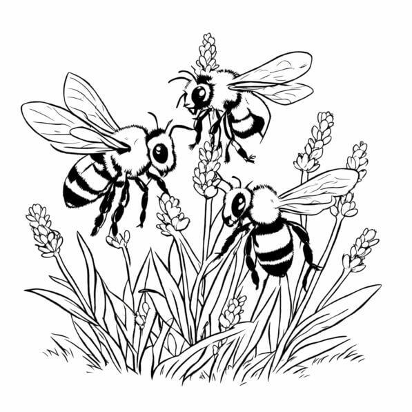 Download Bees Pollinating Flowers Coloring pages Online - Creative Fabrica