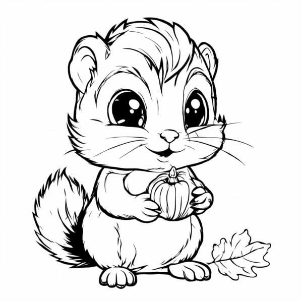Download Cute Squirrel Coloring Page with Apple and Leaves Coloring ...