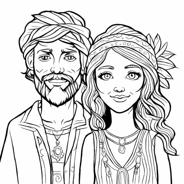 Download Man and Woman in Traditional Clothing Coloring pages Online ...