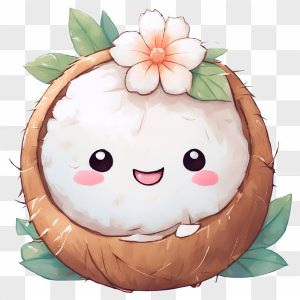 Télécharger Noix de coco kawaii avec visage mignon et fleur Kawaii En ...