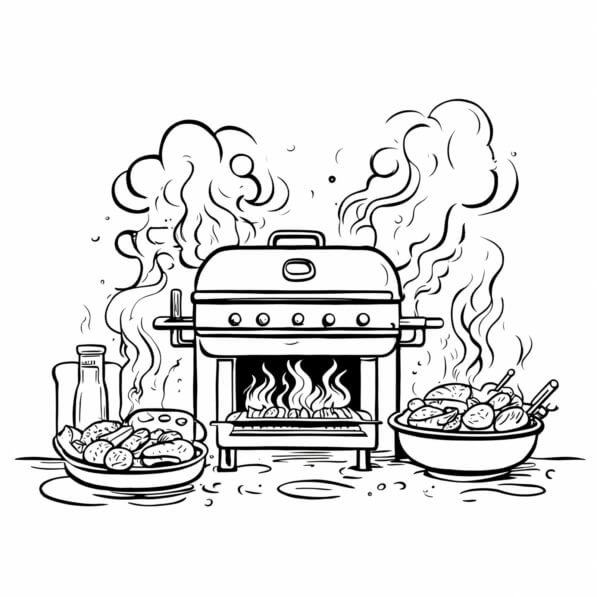 Download Barbecue Grill with Smoke and Food Coloring pages Online ...