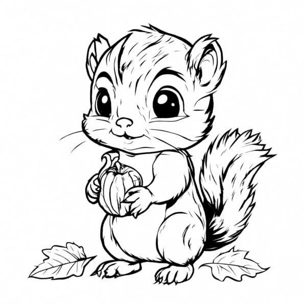 Download Cute Squirrel Coloring Page with Apple and Autumn Leaves ...