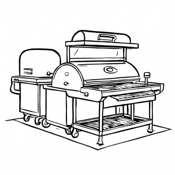 Download Black and White Drawing of Two BBQ Grills on Wheels Coloring ...