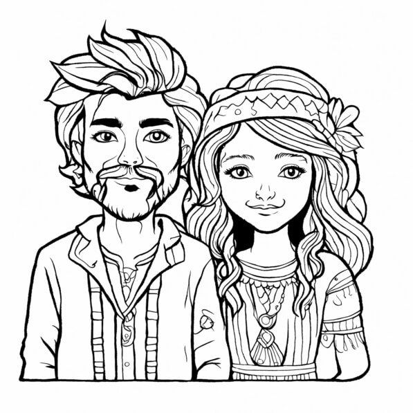 Download Black and White Drawing of Two People on Coloring Page ...