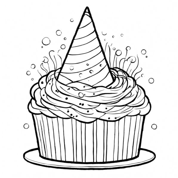 Download Birthday Cupcake Coloring Page with Sprinkles and Confetti ...