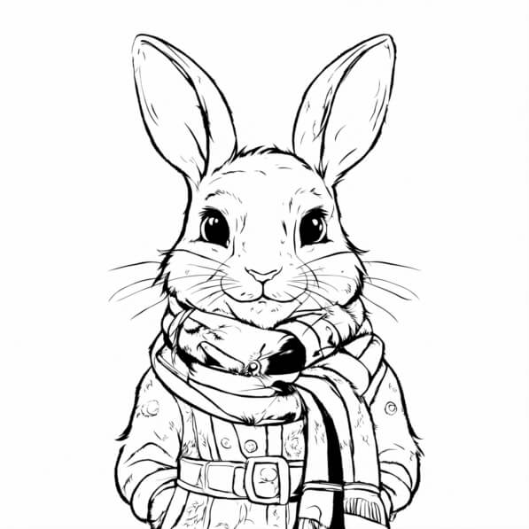 Download Bunny Rabbit in Outfit and Scarf Coloring pages Online ...