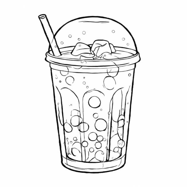 Download Black and White Drawing of Iced Coffee or Tea Drink Coloring ...