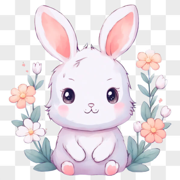 Download Kawaii White Bunny in a Flower Garden Kawaii Online - Creative ...
