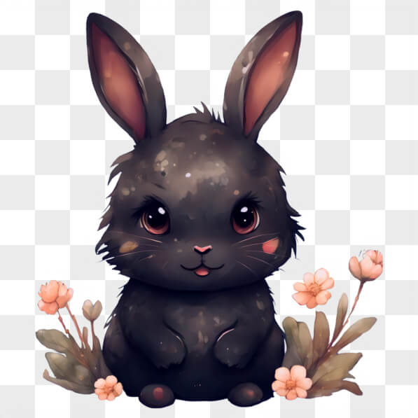 Download Kawaii Black Bunny in Grass with Pink Flowers Kawaii Online ...