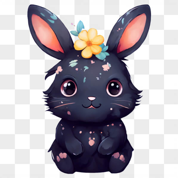 Download Kawaii Black Bunny with Flowers Kawaii Online - Creative Fabrica