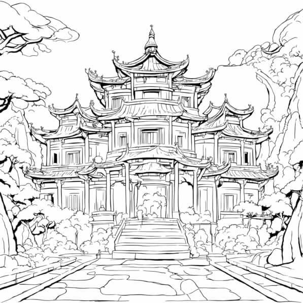 Download Asian-Inspired Building Drawing Coloring pages Online ...