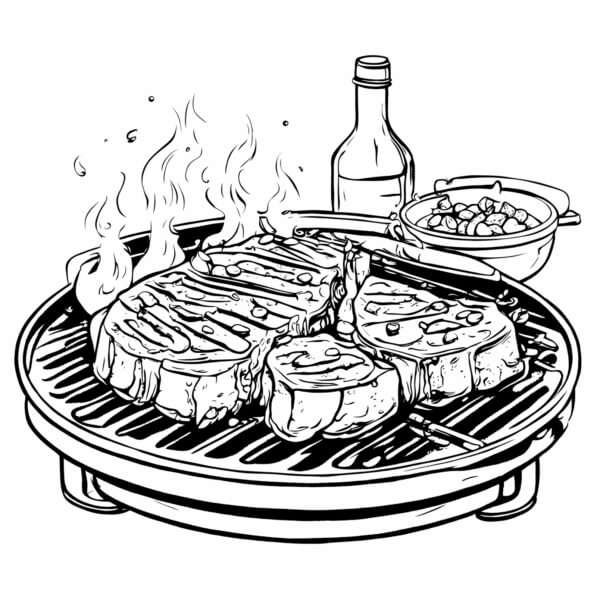 Download Charcoal Grill with Steaks Cooking Over an Open Flame Coloring ...