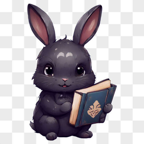 Download Kawaii Black Bunny with Open Book Kawaii Online - Creative Fabrica