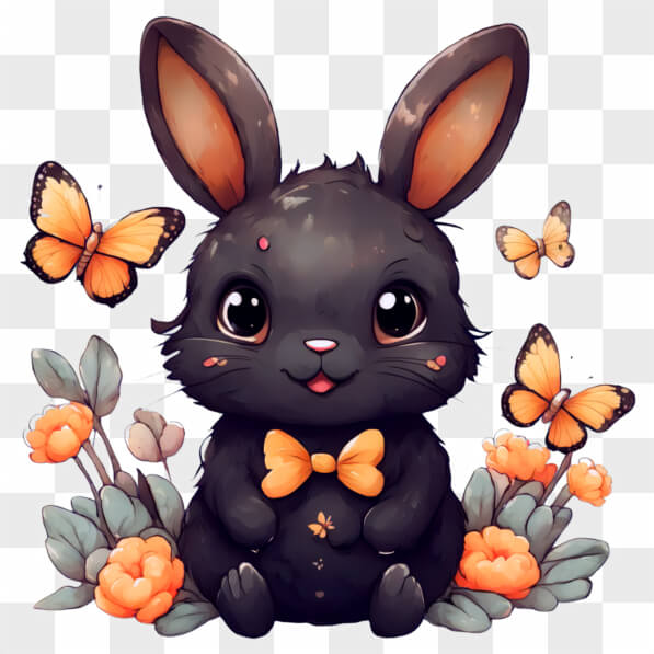 Download Kawaii Black Bunny with Flowers and Butterflies Kawaii Online ...