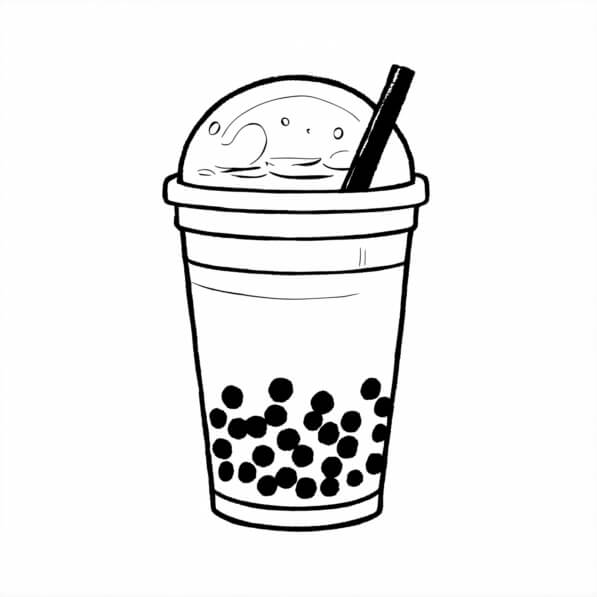 Download Black and White Bubble Tea Cup Drawing with Boba Milk Tea ...