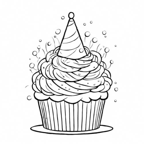 Download Birthday Cupcake Coloring Page with Sprinkles and Confetti ...