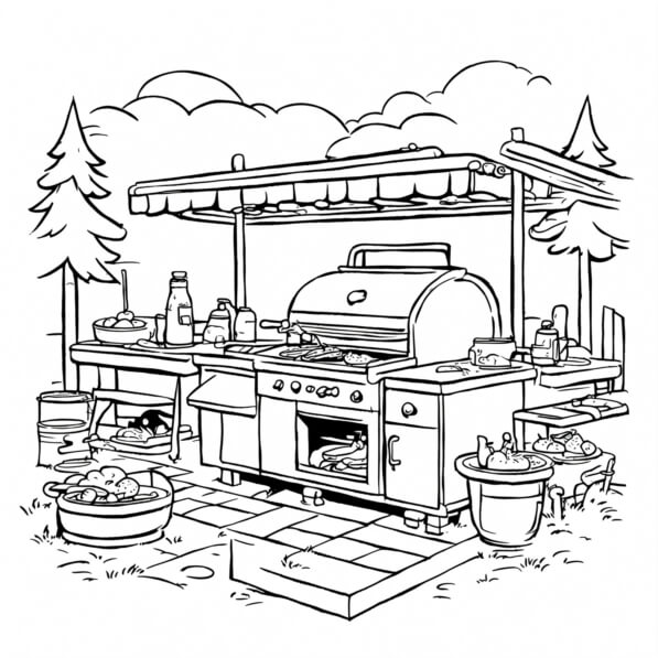 Download Outdoor Kitchen Coloring Page Coloring pages Online - Creative ...