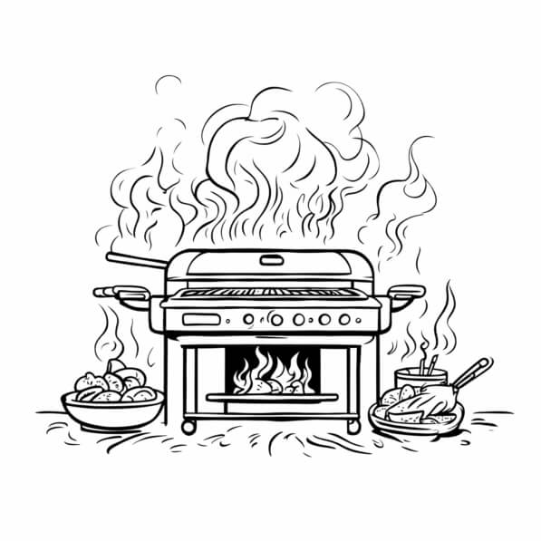 Download Barbecue Grill with Flames and Outdoor Cooking Utensils ...