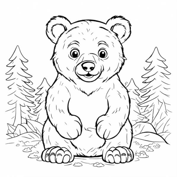 Download Bear in Forest Coloring pages Online - Creative Fabrica