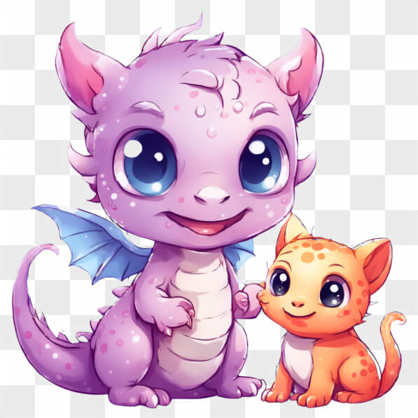 Download Kawaii Purple Dragon and Orange Cat Standing Together Kawaii ...