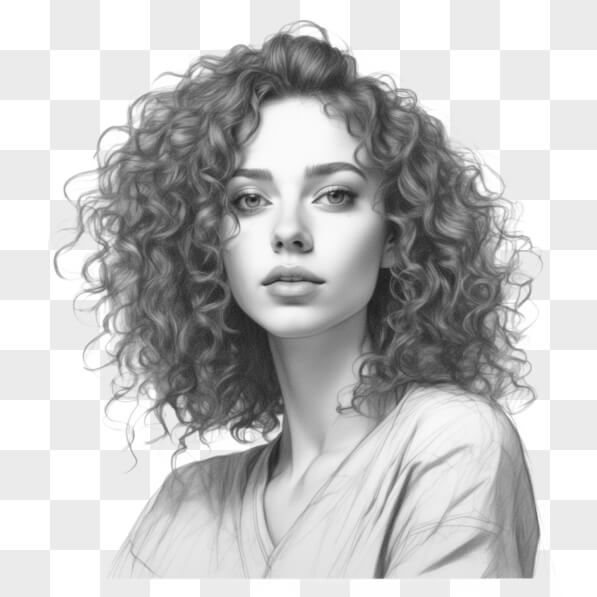 Descarga Dibujo en blanco y negro de una mujer con el pelo rizado Bocetos En Línea - Creative ...
