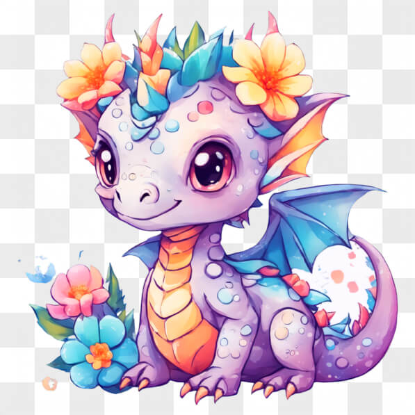 Download Kawaii Purple Dragon with Flowers and Umbrella Kawaii Online ...
