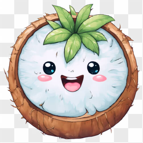 Download Kawaii Coconut with Smiley Face and Green Leaves Kawaii Online ...