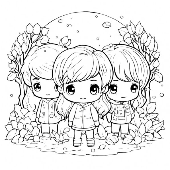 Download Three Little Girls Coloring Page in the Woods Coloring pages ...