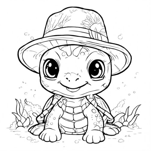 Descarga Página para colorear de Tortuga Bebé con Sombrero en el Agua ...