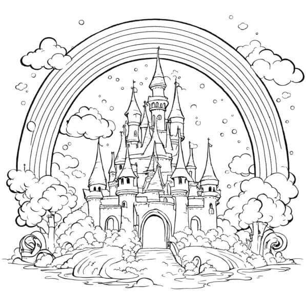 Download Castle and Rainbow Coloring Page Coloring pages Online ...