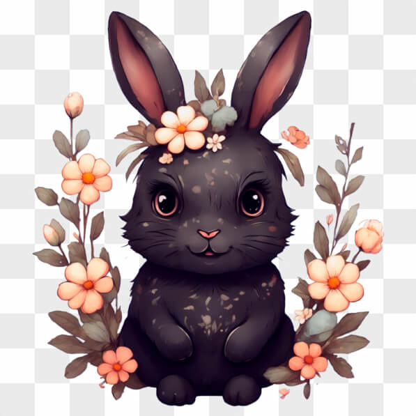 Download Kawaii Black Bunny Surrounded by Pink Flowers Kawaii Online ...