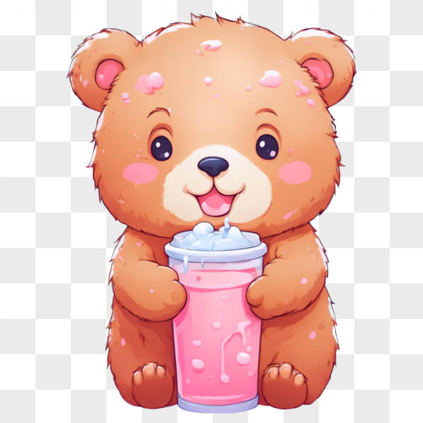 Download Kawaii Teddy Bear Drinking Pink Milkshake Kawaii Online ...