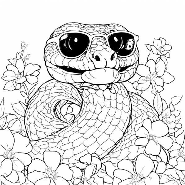 Download Snake with Sunglasses in Flowers Coloring pages Online ...