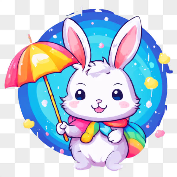 Download Kawaii White Bunny with Colorful Umbrella in the Rain Kawaii ...