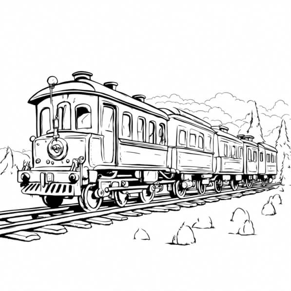 Download Old-Fashioned Train Drawing on Tracks Coloring pages Online ...